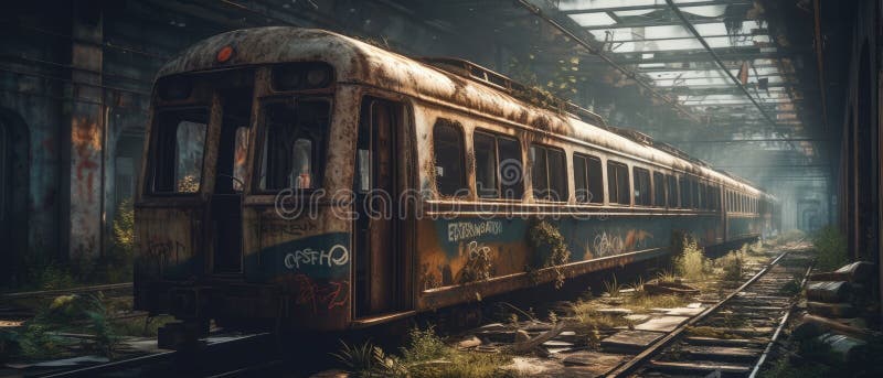 Realistic Post Apocalypse Landscape - Subway Train at Station Stock ...