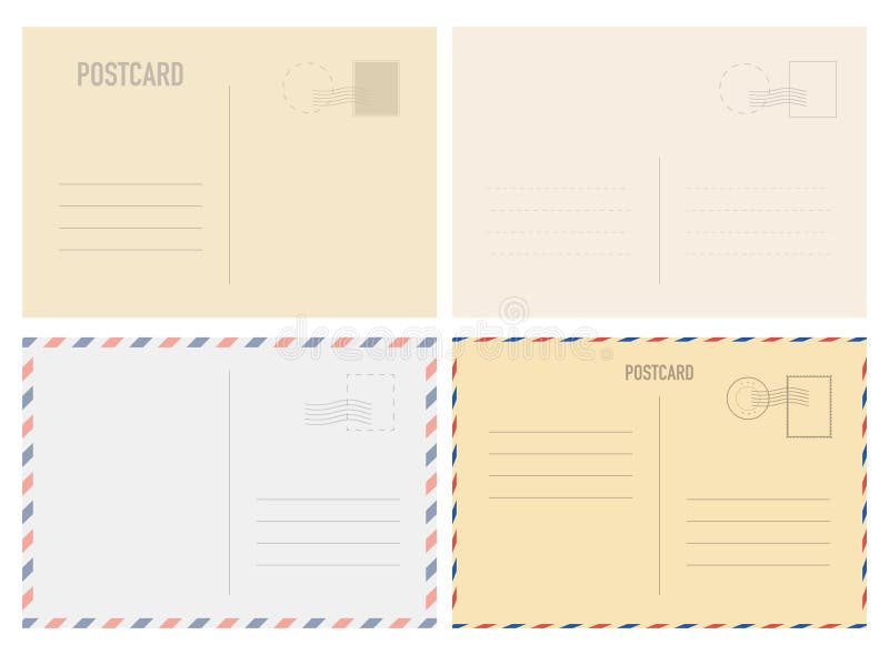 Realistic Postcard Template Set with Place for Stamp. Cardboard ...