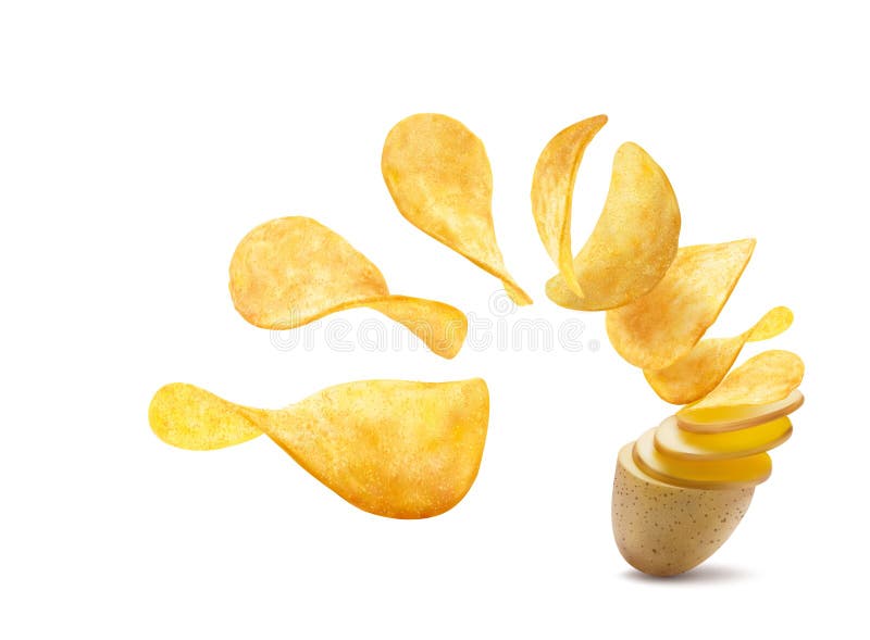 Realistic Potato Turning into Wavy Crispy Chips Stock Vector ...