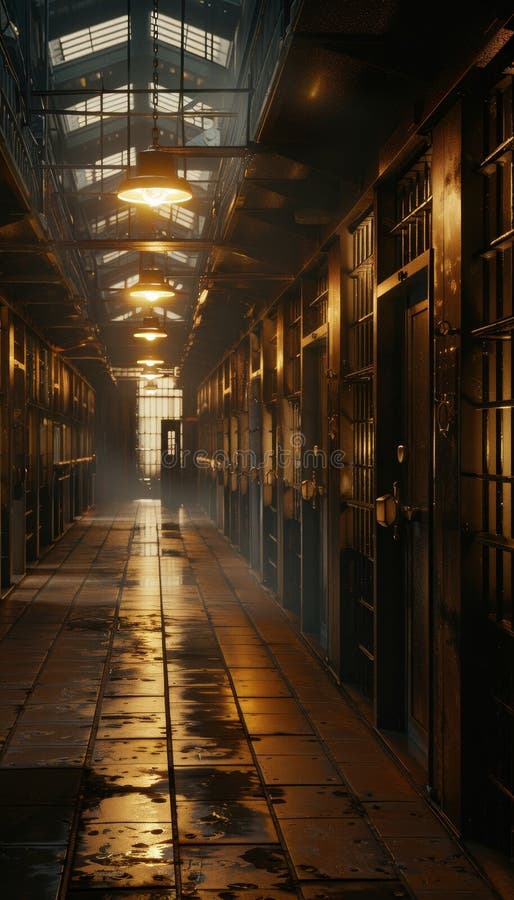 Realistic Prison Corridor Interior Featuring Locked Cells, Doors, and ...