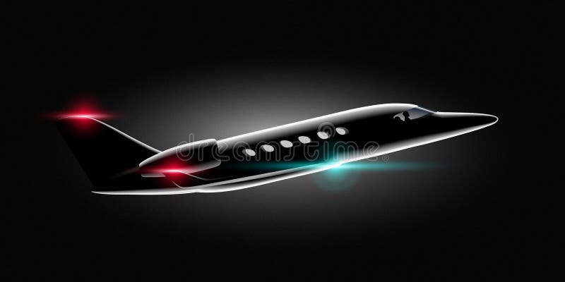 Realistic Private Jet Business Class Aircraft in the Dark Flies Stock ...