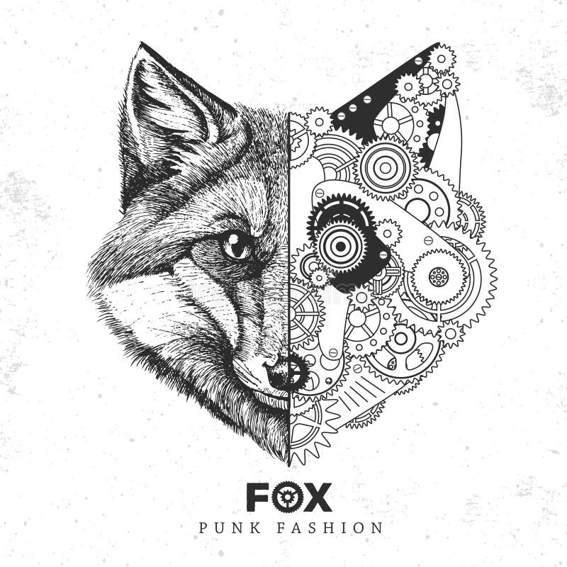 Realistic and Punk Style Fox Face Illustration. Fox Face Silhouette ...