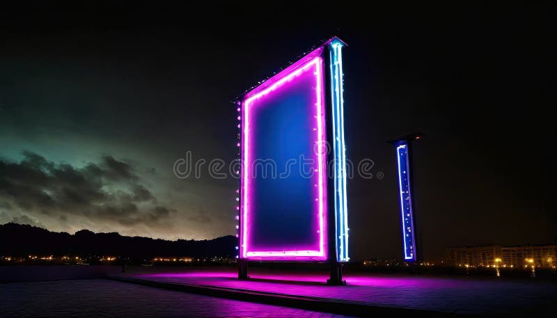 Realistic Purple Neon Rectangle Frame with Glow Effect Isolated on Dark ...