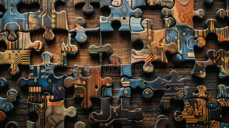 Realistic Puzzle Pieces with Circuit Patterns Symbolizing Microservices ... Realistic Puzzle Pieces with Circuit Patterns Symbolizing Microservices ...