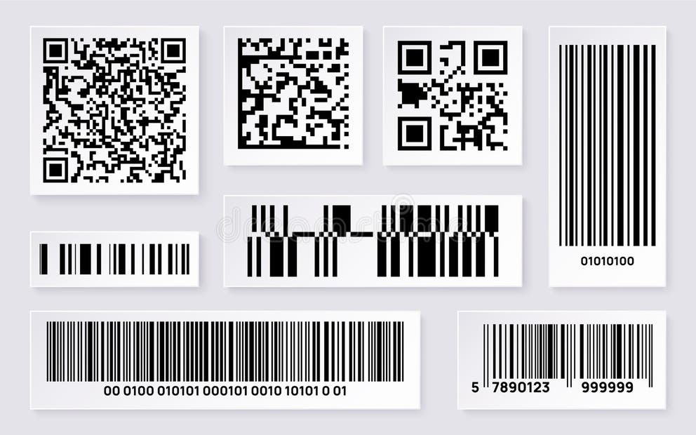 QR Codes and Barcodes Set in Realistic Style Stock Illustration ...