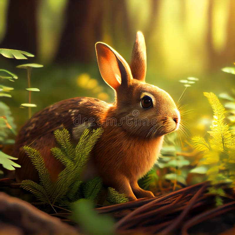 Realistic Rabbit Travels in the Forest, Soft Light in the Morning ...