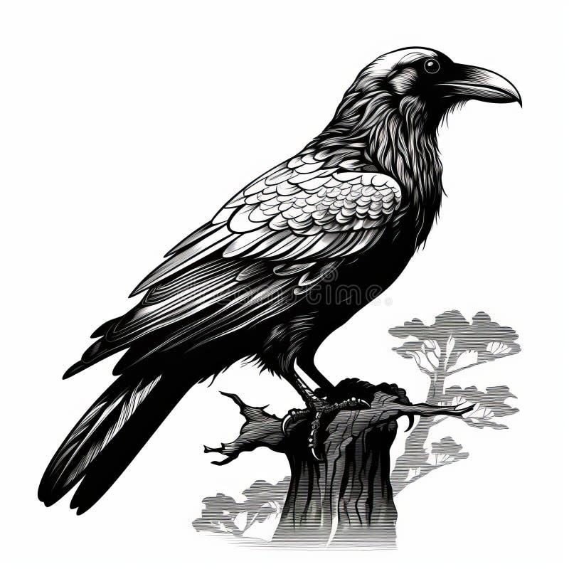 Realistic Raven on Branch Vector Image Stock Illustration ...