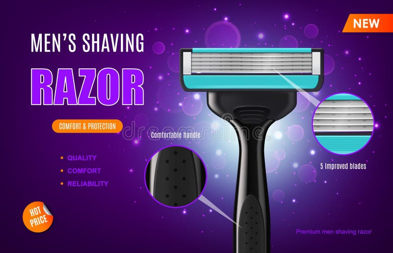 Realistic Razor Shaving Blade 3d Vector Ads Banner Stock Vector ...
