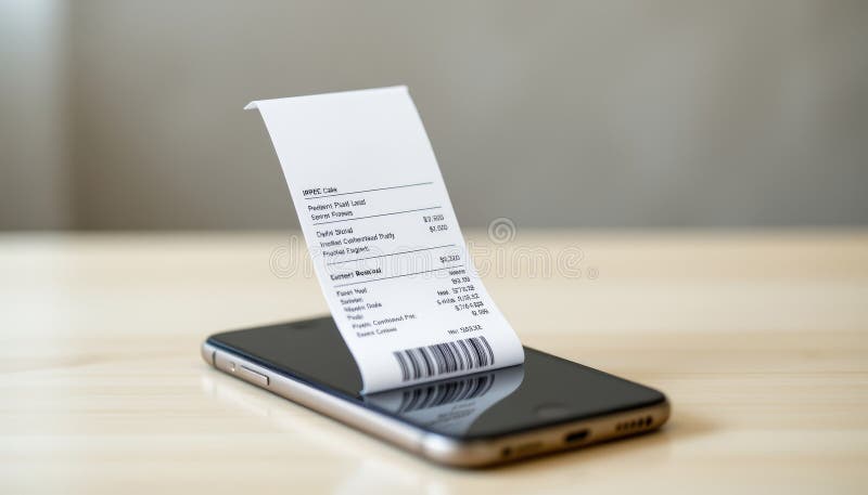 Realistic Receipt Emerging from Mobile Device, Showcasing Transaction ...