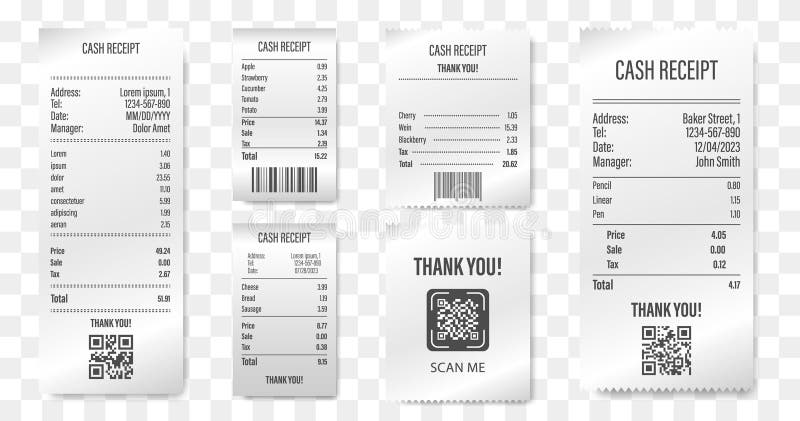 Realistic Receipt Template Collection. Receipt Bill Mockup Stock Vector ...