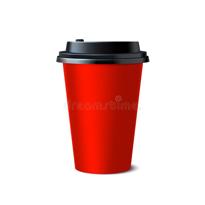 Realistic Red Coffee Paper Cup Mockup on White Background. Vector Stock ...