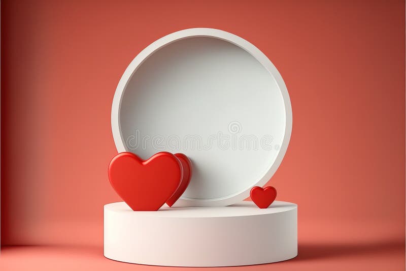 Realistic Red Cylinder Shape Stand Podium with Red Hearts. Generative ...