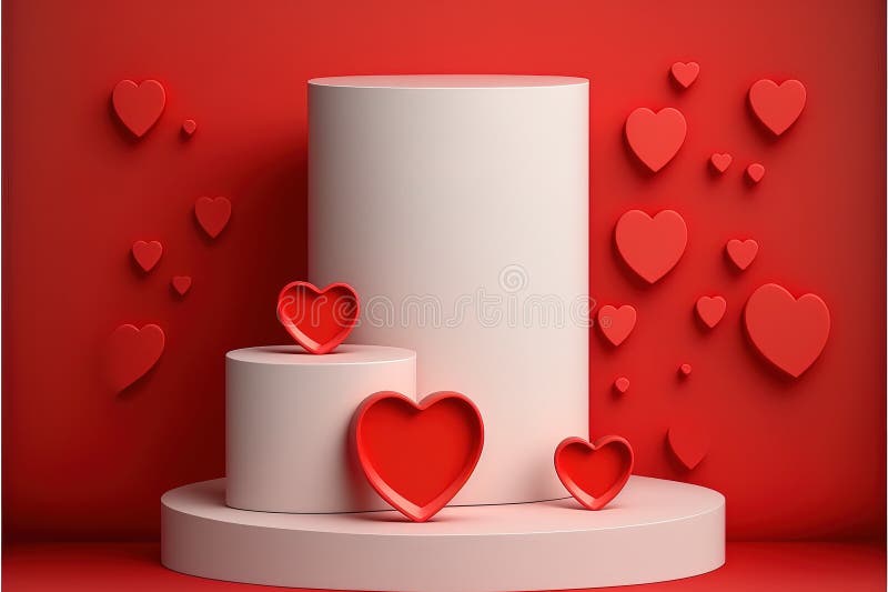 Red Realistic 3D Cylinder Pedestal Podium with Glowing Light Semi ...