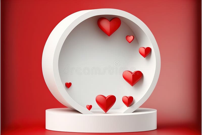 Realistic Red Cylinder Shape Stand Podium with Red Hearts. Generative ...
