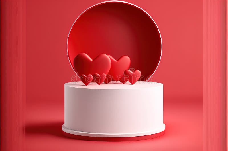 Realistic Red Cylinder Shape Stand Podium with Red Hearts. Generative ...