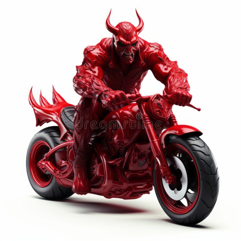Realistic Red Devil Figurine on Motorcycle - Hyper-detailed ...