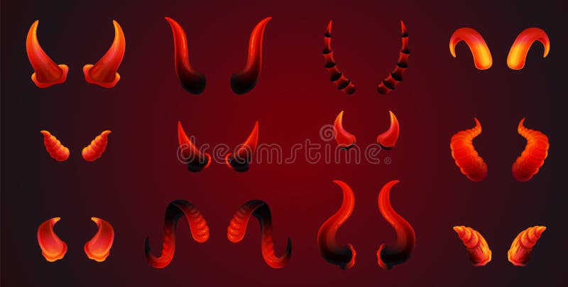 Realistic Red Devil Horn Pair Set in Different Shapes and Sizes Stock ...