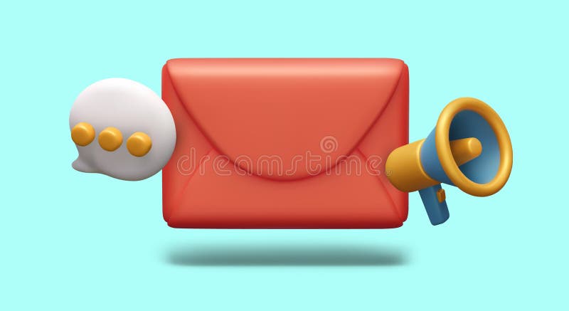 Realistic Red Envelope, Megaphone, Comment Bubble with Three Dots Stock ...