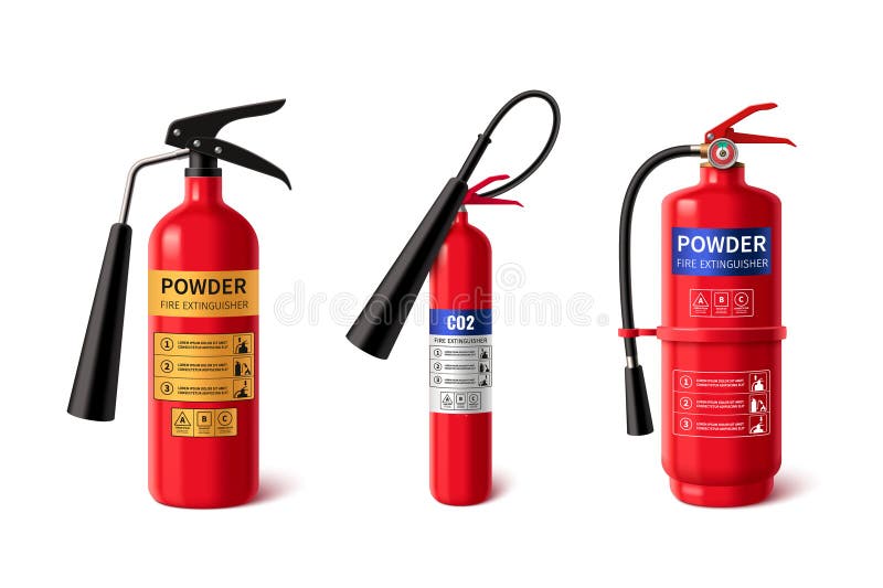 Realistic Red Fire Extinguisher with Sprayer Stock Illustration ...