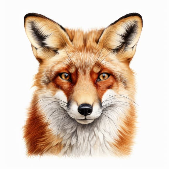 Realistic Red Fox Portrait on White Background - Flat Drawing Stock ...