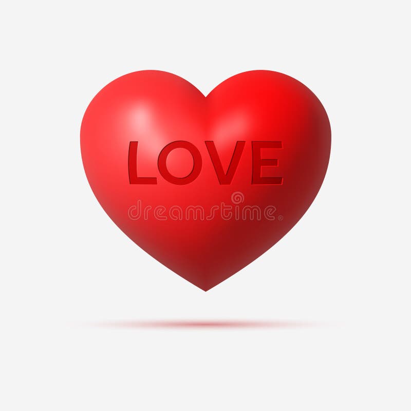 Realistic Red Heart with the Inscription Love. Vector 3d Illustration ...