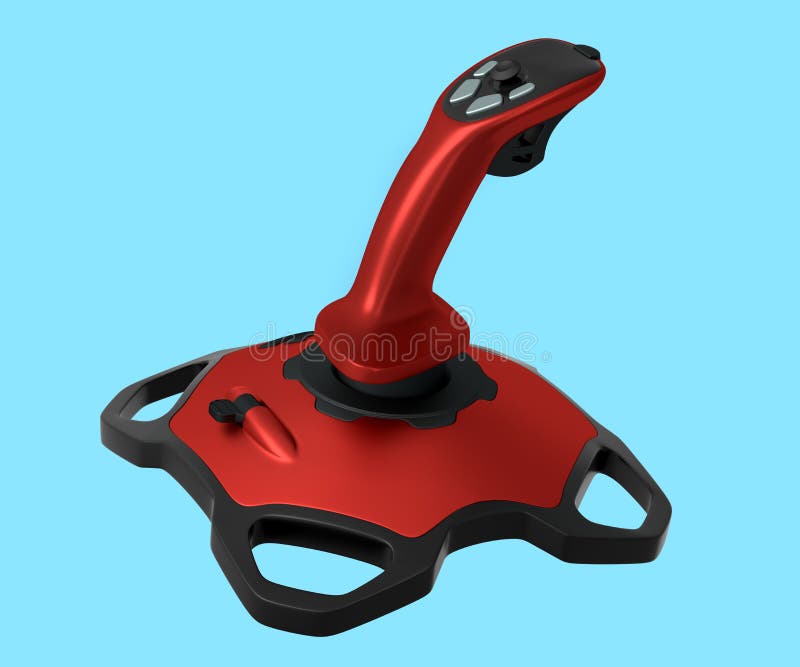 Realistic Red Joystick for Flight Simulator Isolated on Blue Background ...