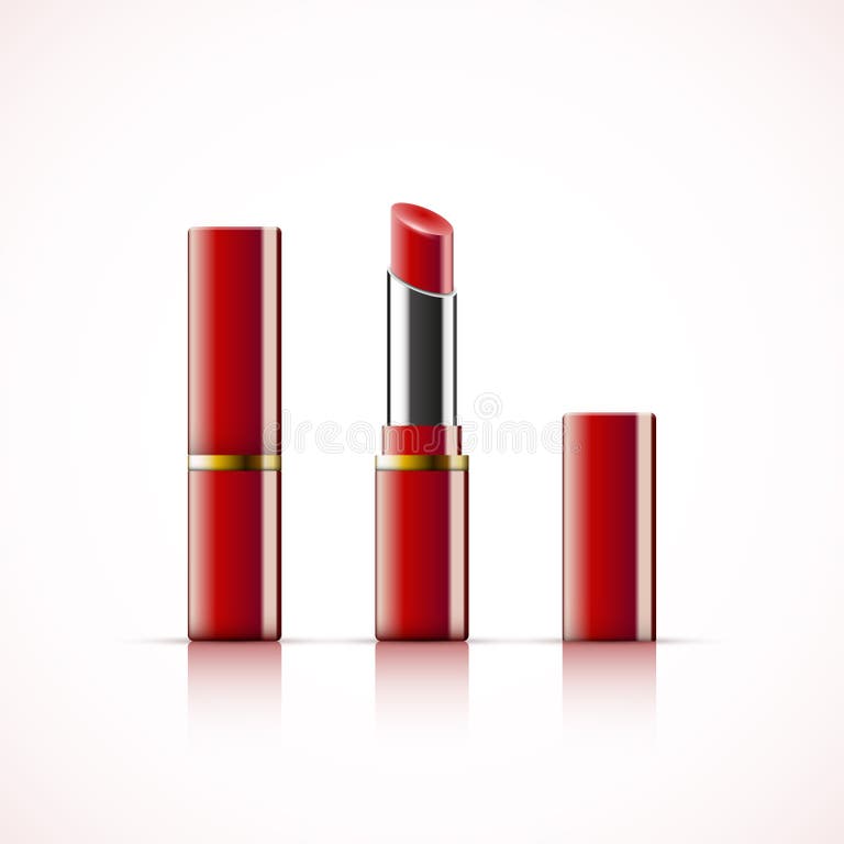 Realistic red lipstick set stock vector. Illustration of open - 84883512