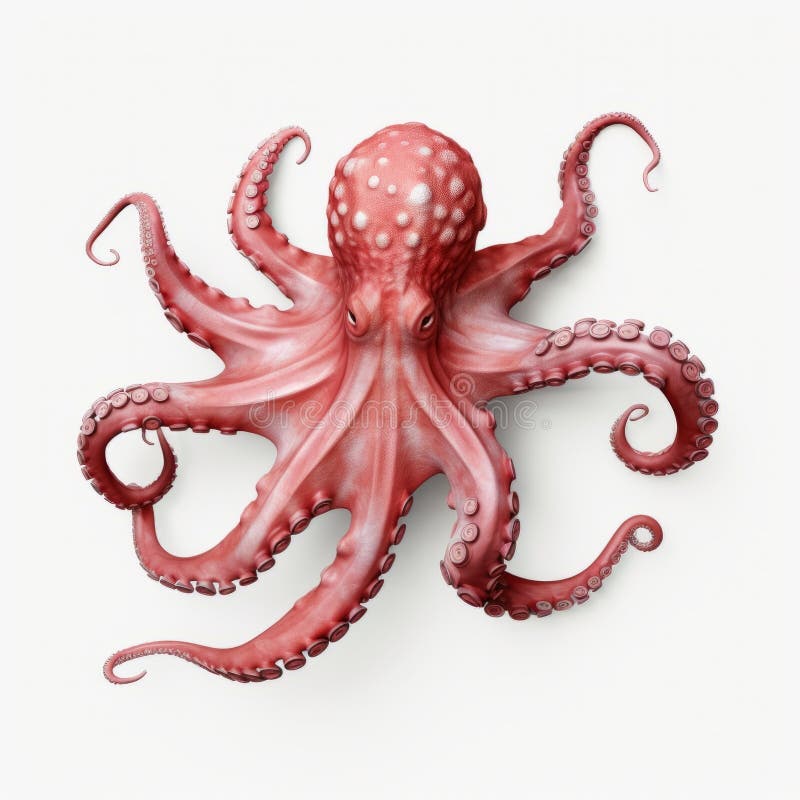 Realistic Red Octopus 3d Sticker on White Background Stock Illustration ...