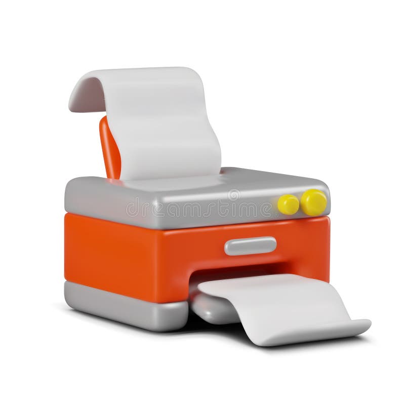 Realistic Red Printer with Buttons and White Sheet of Paper Stock ...