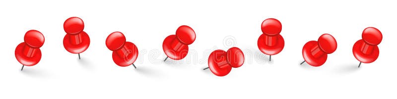Realistic Red Push Pins. Board Tacks Isolated on White Background ...