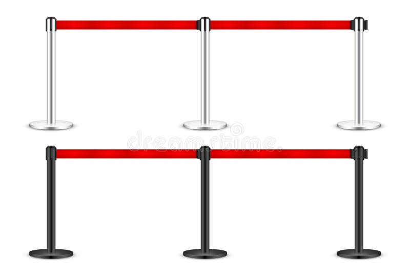 Realistic Red Retractable Belt Stanchion. Crowd Control Barrier Posts ...