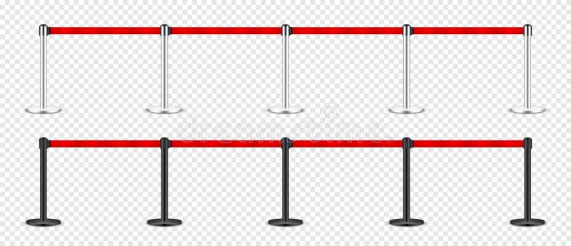 Realistic Red Retractable Belt Stanchion. Crowd Control Barrier Posts ...