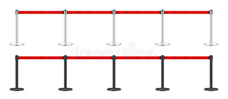 Realistic Red Retractable Belt Stanchion. Crowd Control Barrier Posts ...