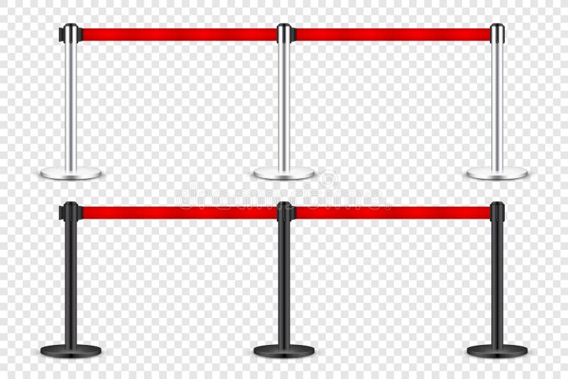 Realistic Red Retractable Belt Stanchion. Crowd Control Barrier Posts ...