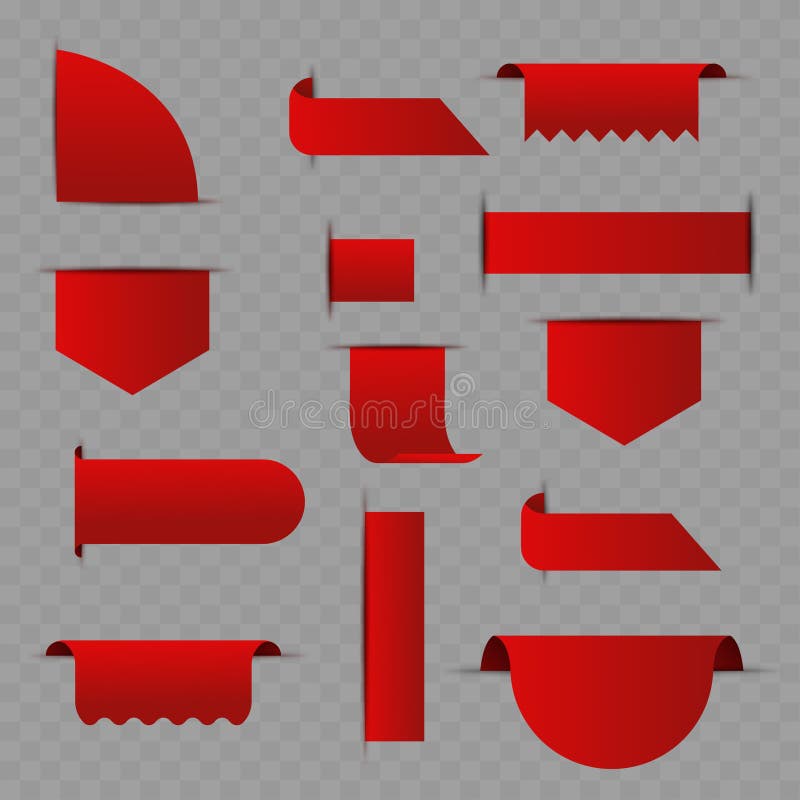 Realistic Red Ribbon Tags and Banners Collection on Transparent ...