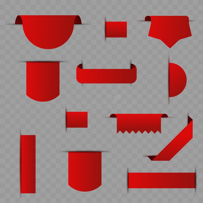 Realistic Red Ribbon Tags and Banners Collection on Transparent ...
