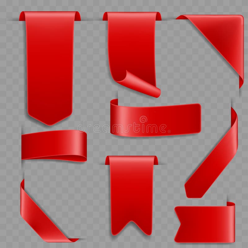 Realistic Red Ribbon Tags and Banners Collection on Transparent ...