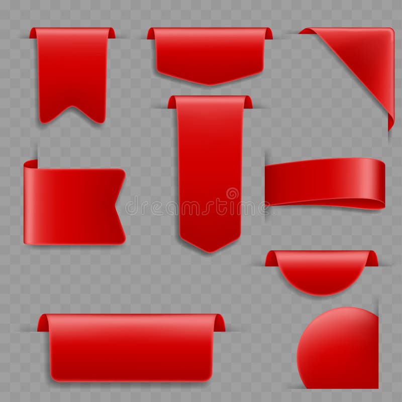Realistic Red Ribbon Tags and Banners Collection on Transparent ...