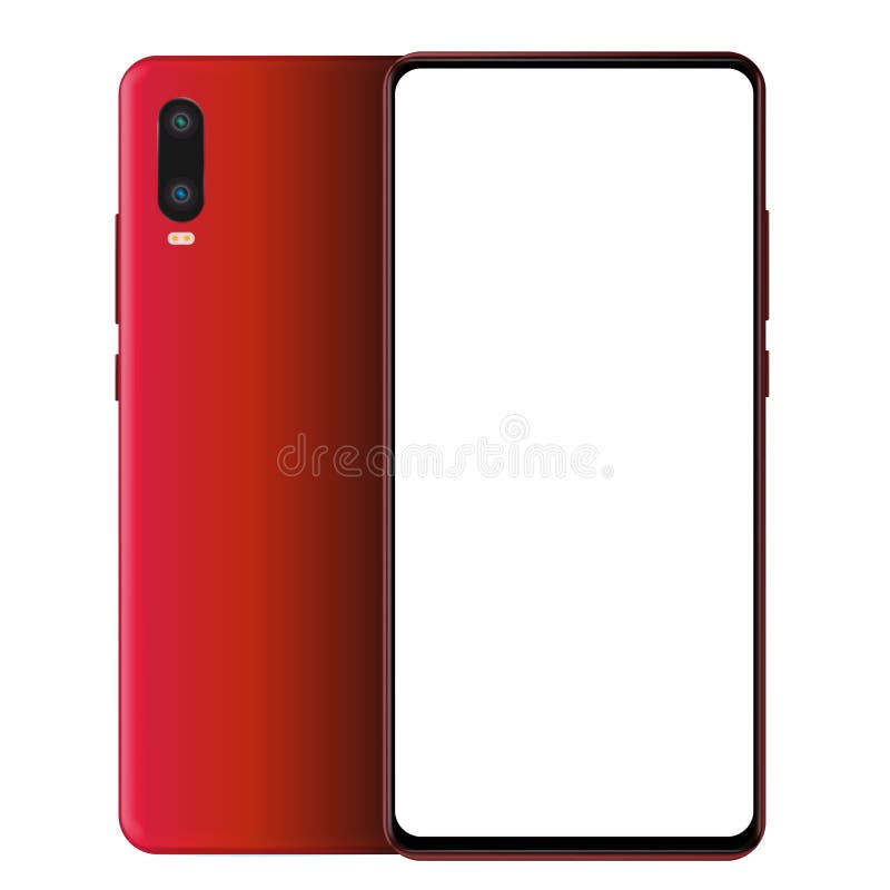 Realistic Red Smartphone Mockup Front and Back Sides. Mobile Phone ...