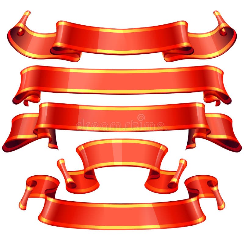 Realistic Red Vector Ribbons with a Yellow Stripe Stock Vector ...