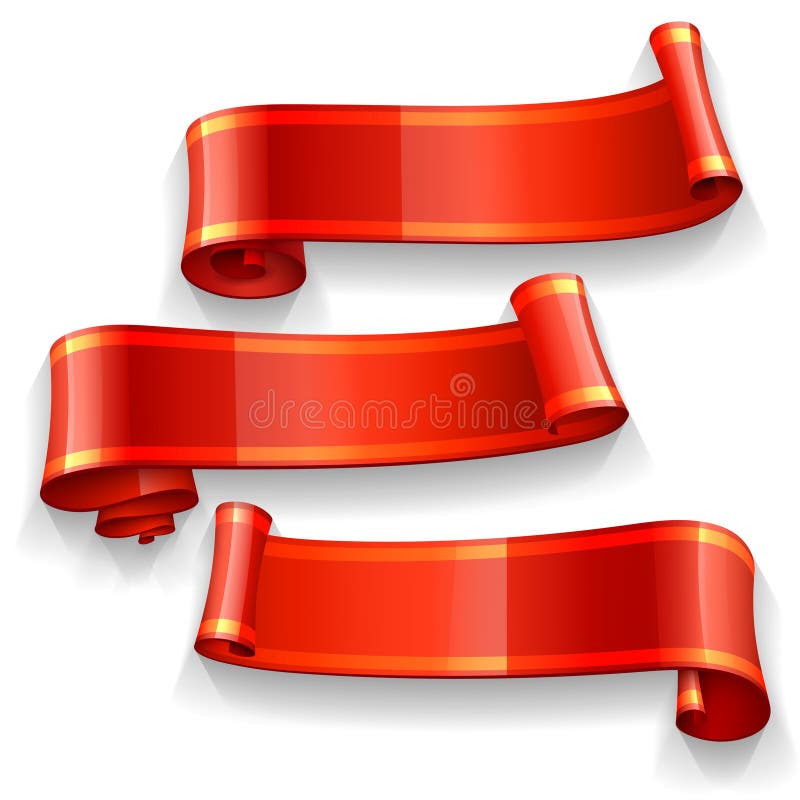 Realistic Red Vector Ribbons with a Yellow Stripe Stock Vector ...