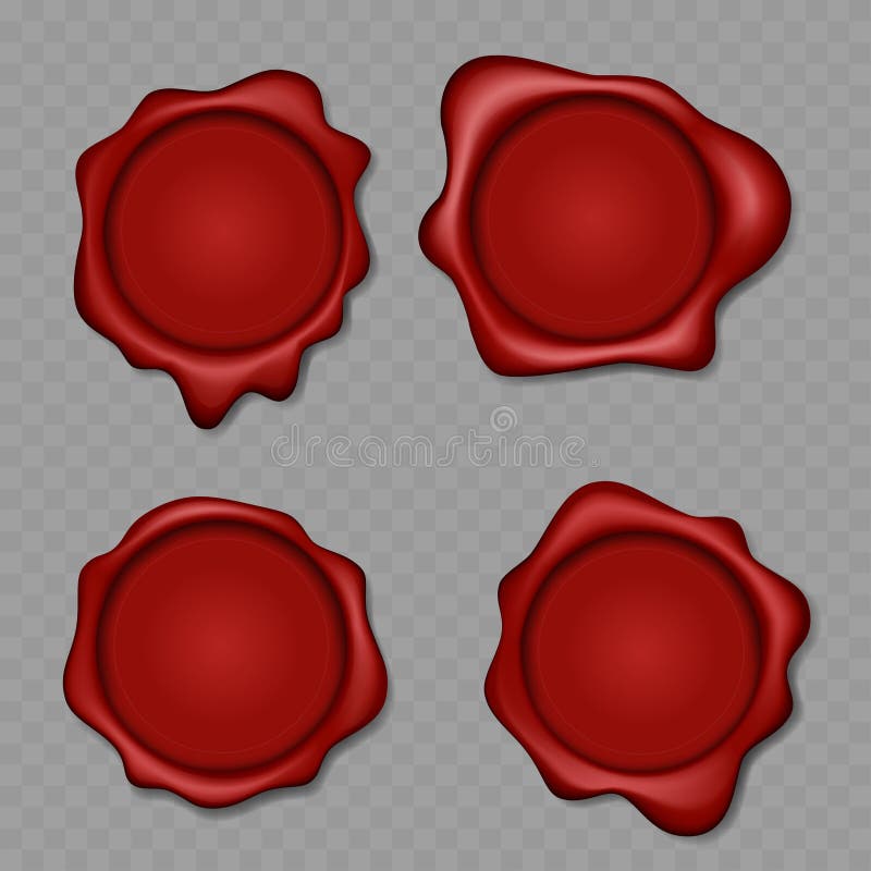 Realistic Red Wax Seal Stamp Collection on Transparent Background ...