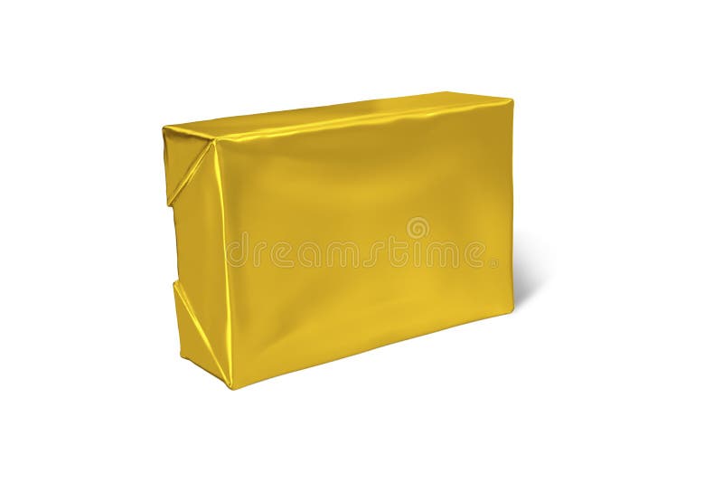Dairy Butter Block Foil Wrap Mockup Isolated on White Background. Stock ...