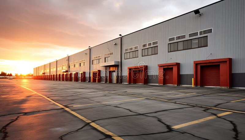 Realistic Logistic Warehouse Dock Station with Factory, Office Building ...