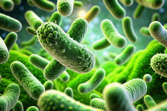 Realistic Rendering of Bacteria - in Green Colors. a Microscopic View ...
