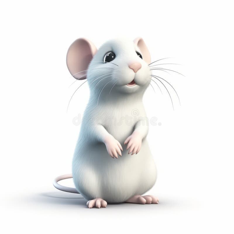 Realistic Rendering of a Cute White Mouse Standing Up Stock ...