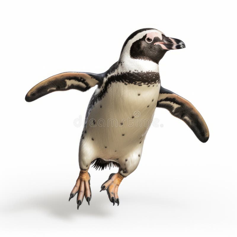 Realistic Rendering of a Flying Penguin on White Background Stock ...
