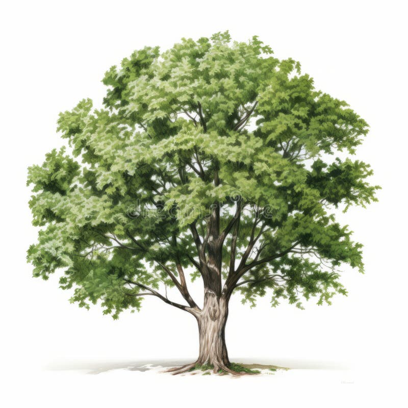 Realistic Rendering of a Green Elm Tree on White Background Stock Illustration - Illustration of ...