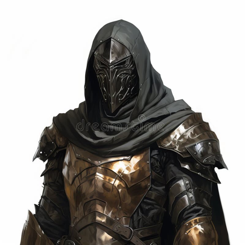 Realistic Rendering of a Knight in Dark Gold Armor and Black Cape Stock ...