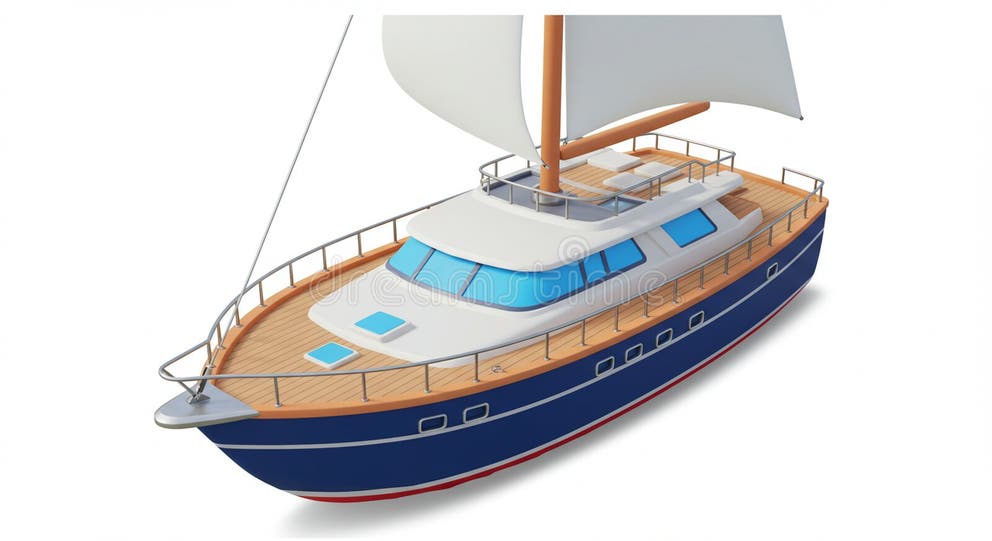 A Realistic Rendering of a Sailboat with a Dark Blue Hull and Wooden ...